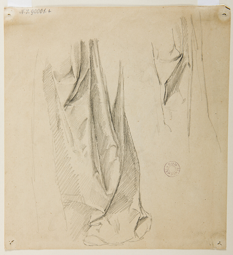 Studia draperii - Szkice tkaniny i szaty z kołnierzem - rysunek ...