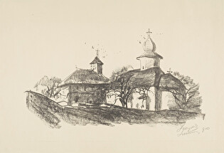 "Suczawa - dwie cerkwie murowane" - plansza z teki: Leon Wyczółkowski ...